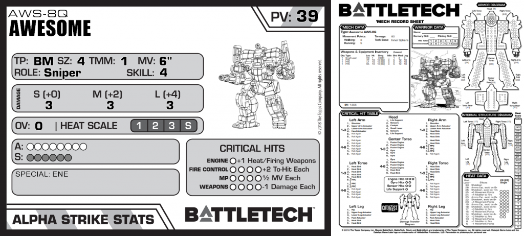 Battletech Record Sheet Awesome AWS-8Q | Goonhammer